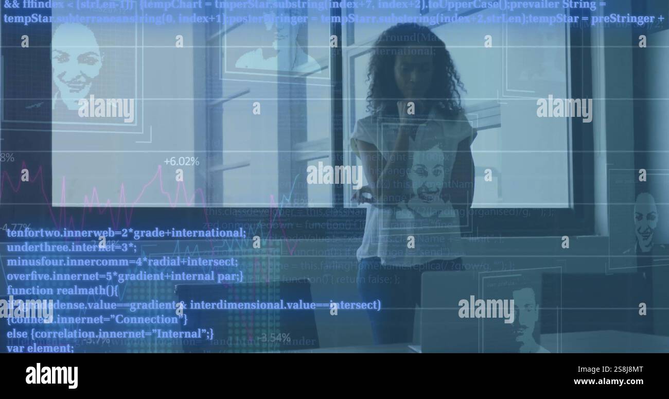 Image of data processing with portraits over african american ...