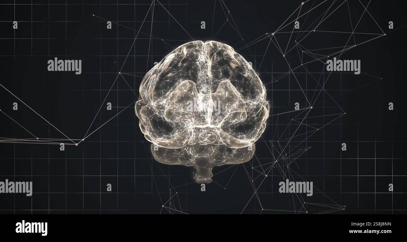 Image of human brain and data processing over dark background Stock ...
