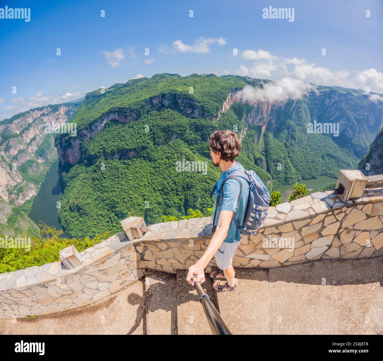 Male tourist exploring Sumidero Canyon National Park, Mexico ...