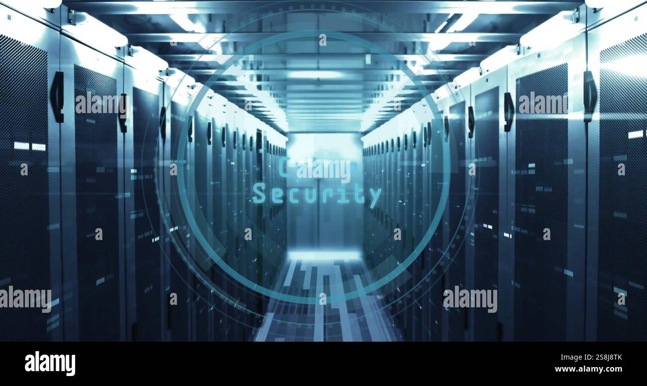 Image of cyber security text, digital data processing over computer servers Stock Photo - Alamy