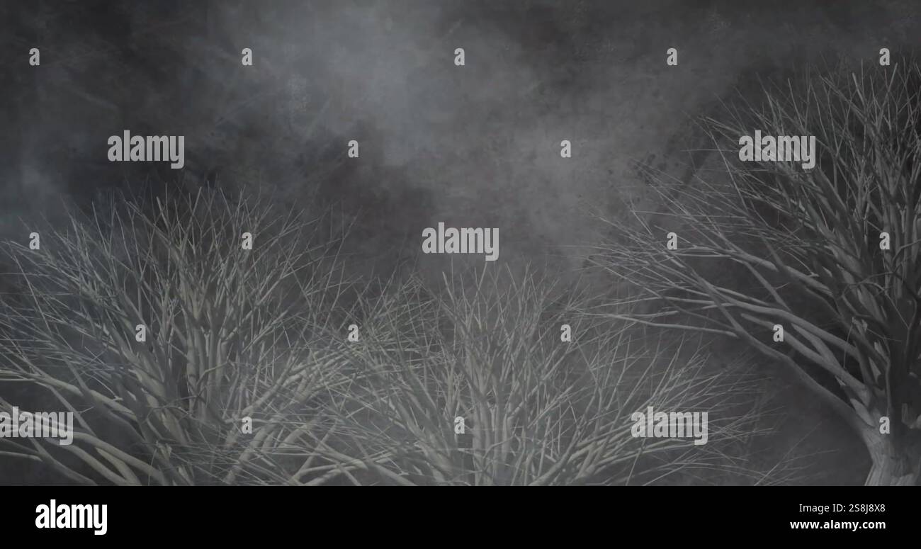 Image of gray trees over storm clouds on black background Stock Photo ...