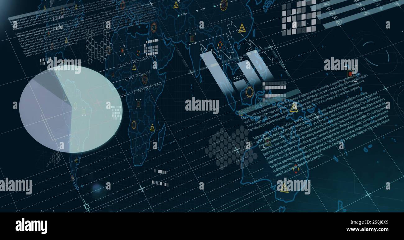 Image of diagrams and data processing over world map Stock Photo - Alamy