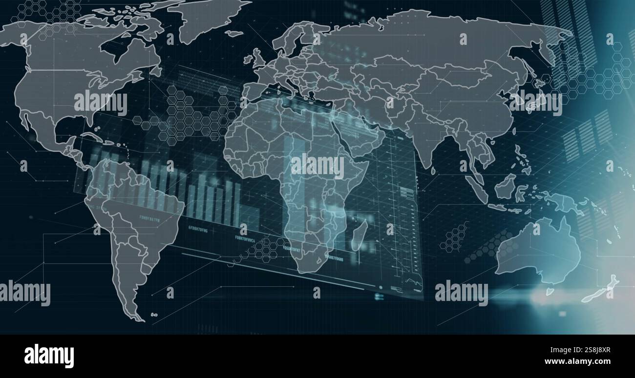Image of diagrams and data processing over world map Stock Photo - Alamy
