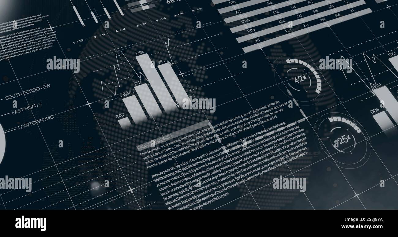 Financial data charts and world map image over global business ...