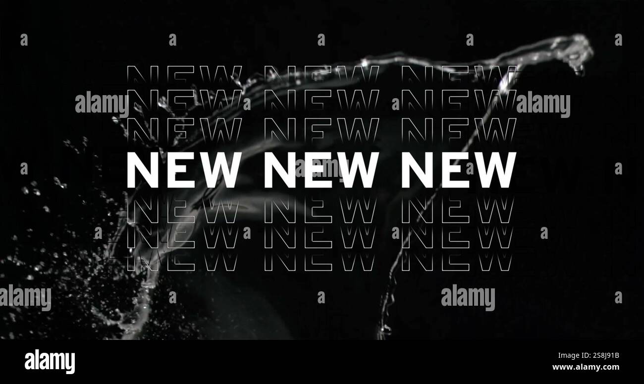 NEW text over water splash image on black background Stock Photo - Alamy