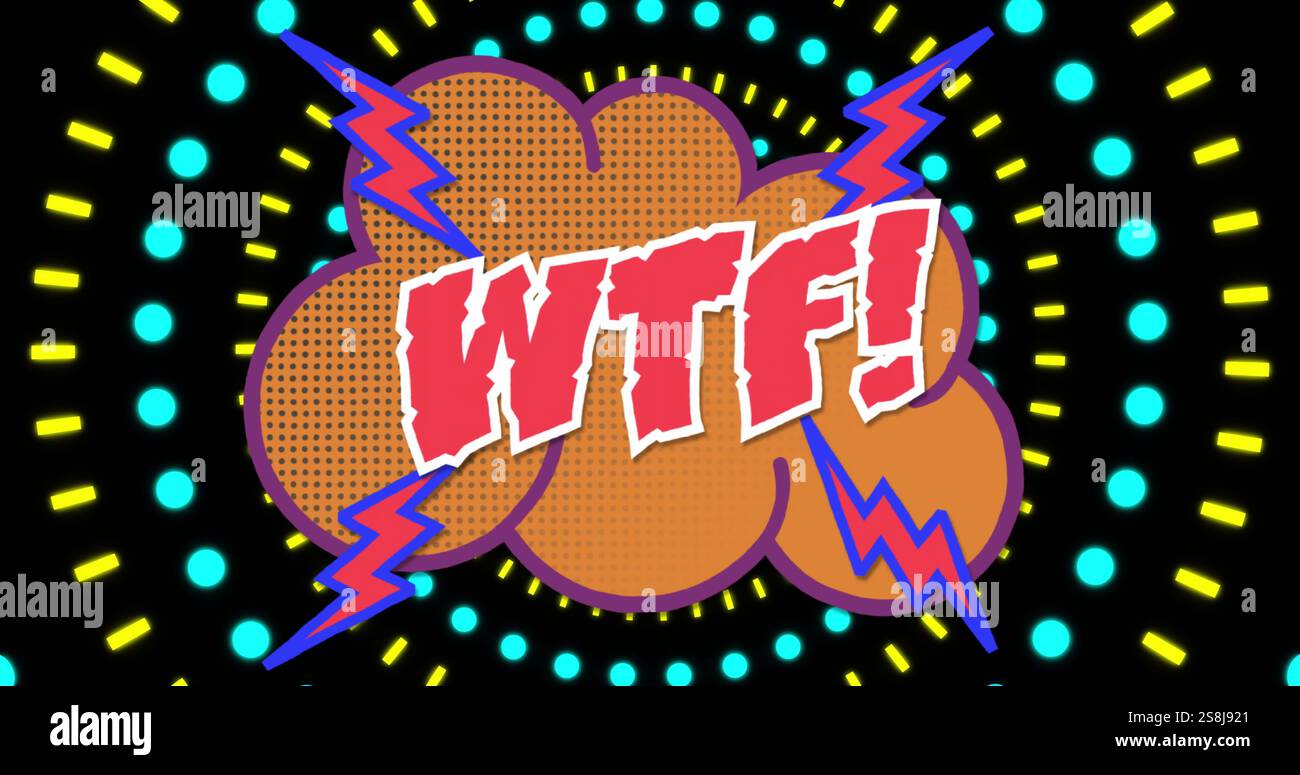 WTF text with lightning bolts in colorful pop art image style Stock ...