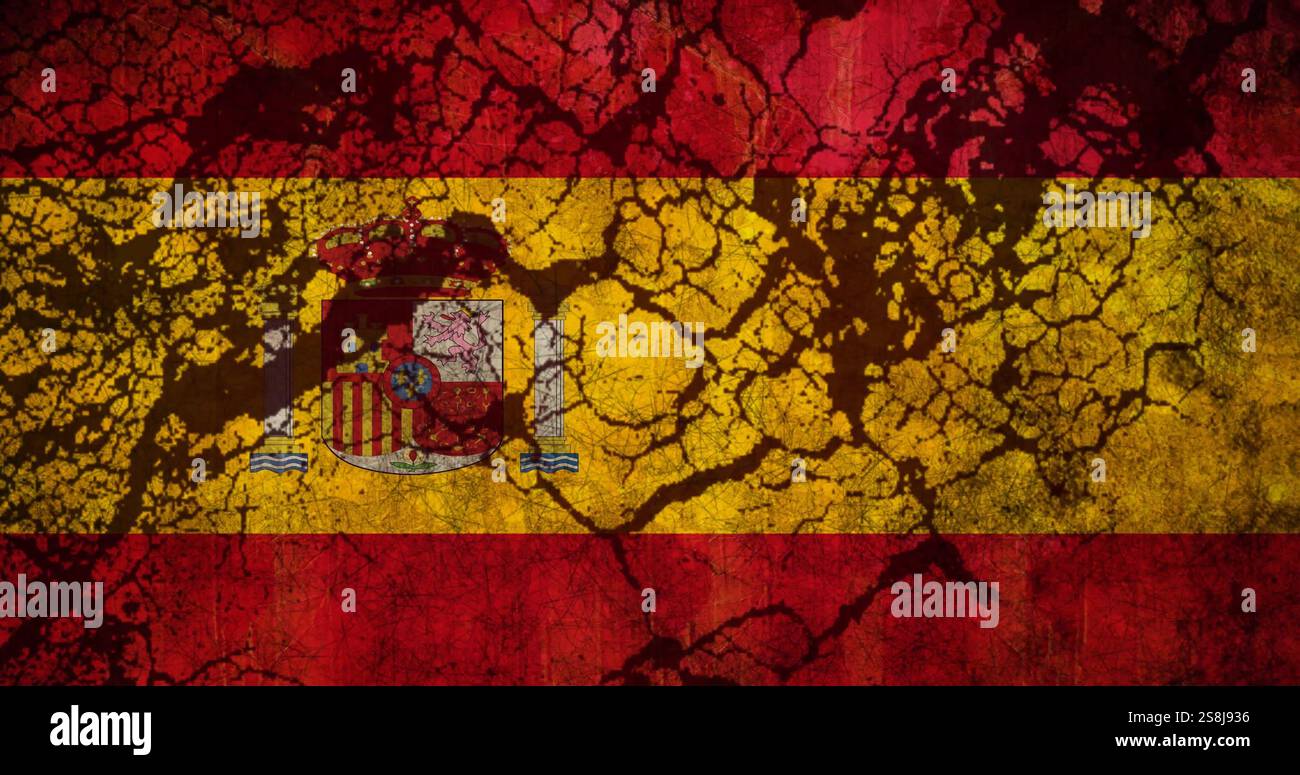 Image of black shapes moving over flag of spain Stock Photo - Alamy