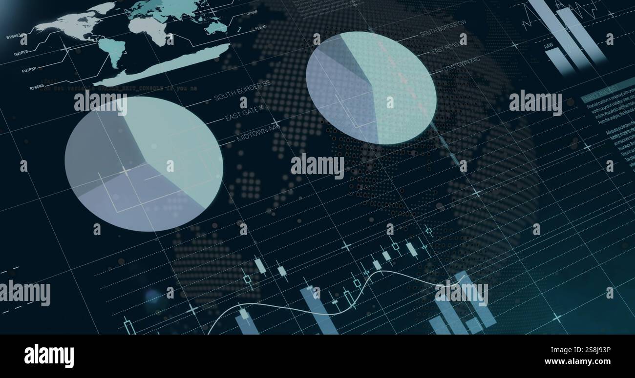 Financial data charts and graphs image over world map background Stock ...