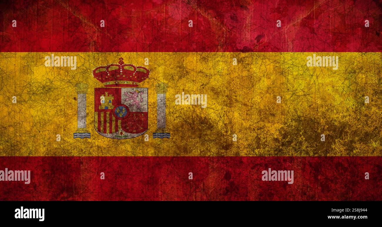 Image of black shapes moving over flag of spain Stock Photo - Alamy