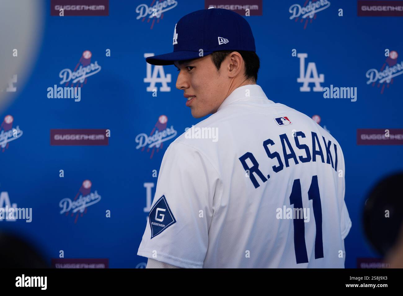 Japanese right-hander pitcher Roki Sasaki, 23, poses as he is ...