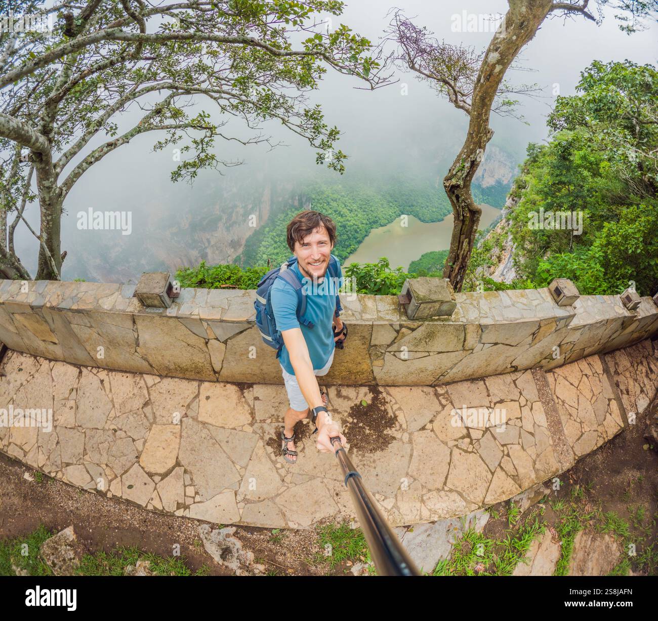 Male tourist exploring Sumidero Canyon National Park, Mexico ...