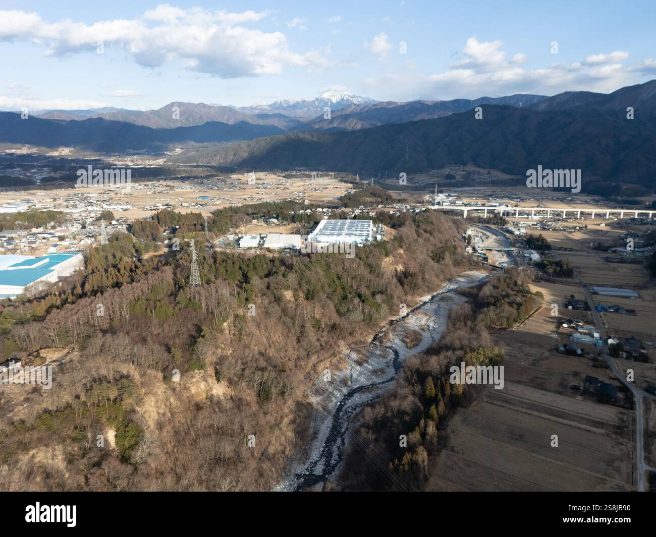 Aerial photograph of the countryside, including rice fields and private ...