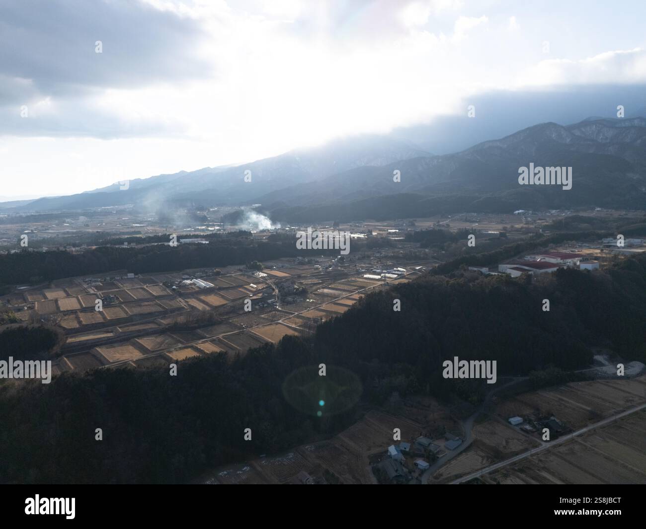 Aerial photograph of the countryside, including rice fields and private ...