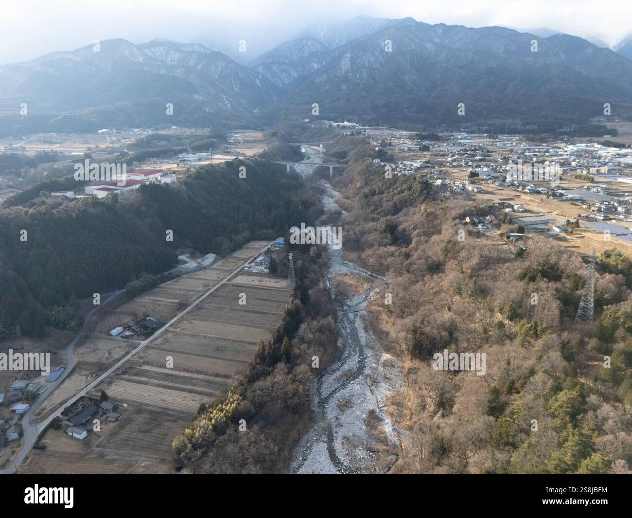 Aerial photograph of the countryside, including rice fields and private ...