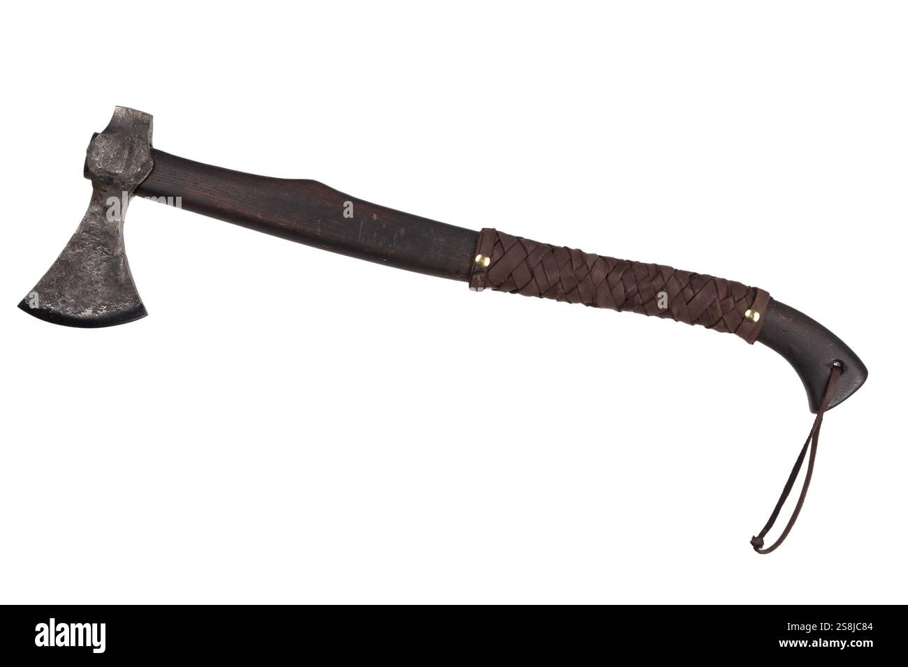 battle axe with wooden handle on white background Stock Photo - Alamy