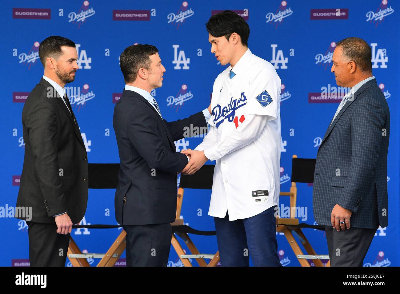 LOS ANGELES, CA - JANUARY 22: Newly acquired Los Angeles Dodgers ...