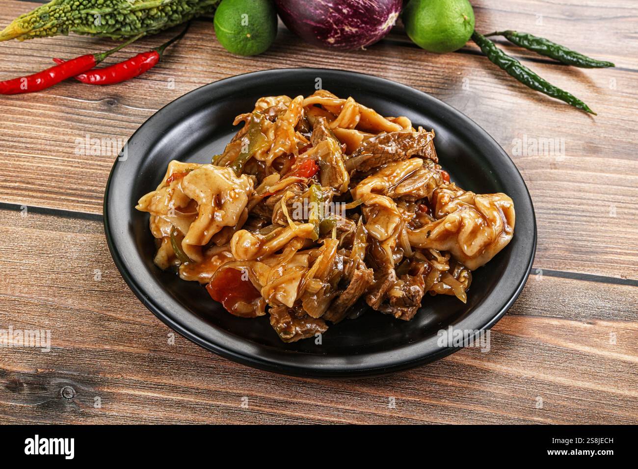 Tibetian cuisine - thenthuk noodles with beef and spices Stock Photo ...