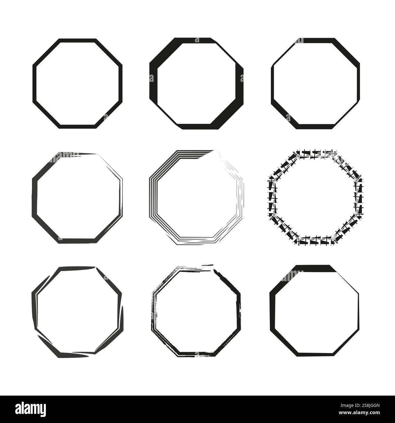 Octagon shape icon. Abstract geometric outline. Hand drawn elements ...
