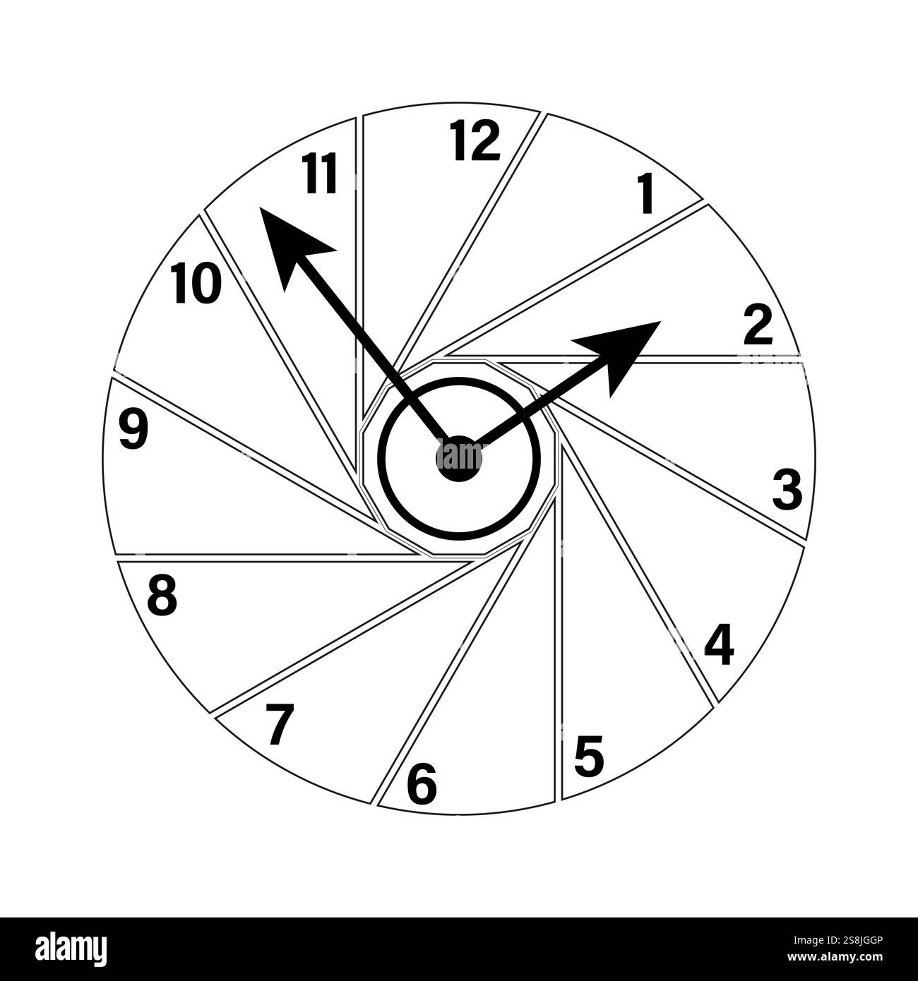 Clock with arrows. Black and white clock. Circular numeric design. Time ...