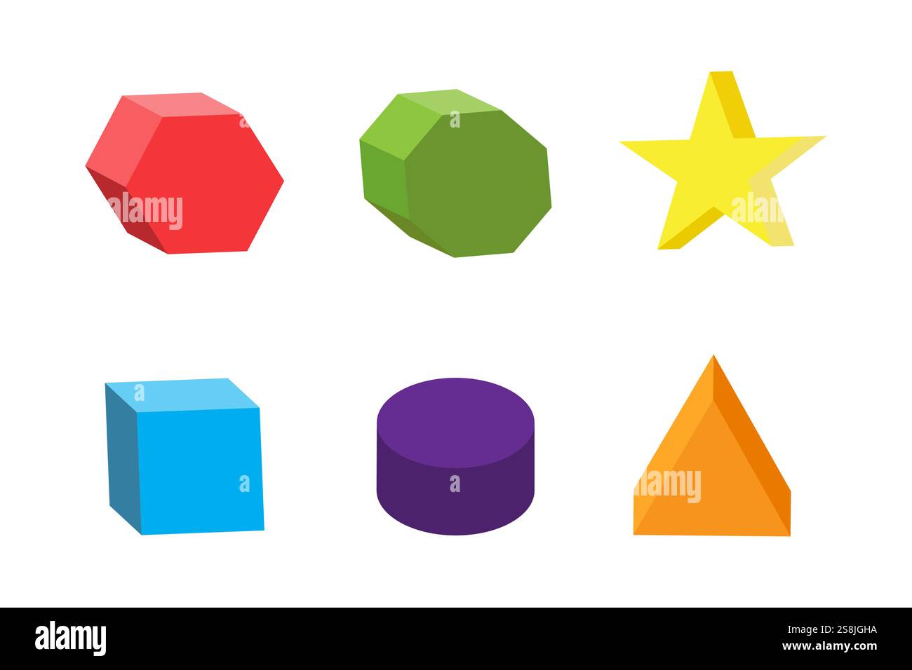 Colorful 3D shapes. Geometric polygon set. Star cube cylinder triangle ...