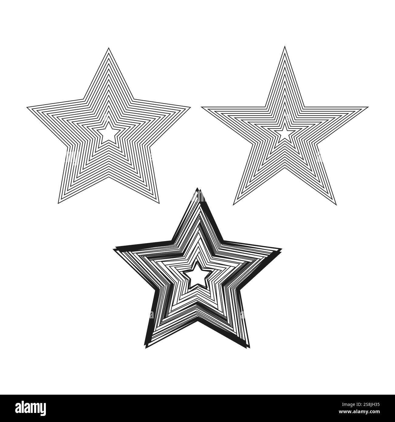 Star line pattern. Geometric striped stars. Black and white forms ...