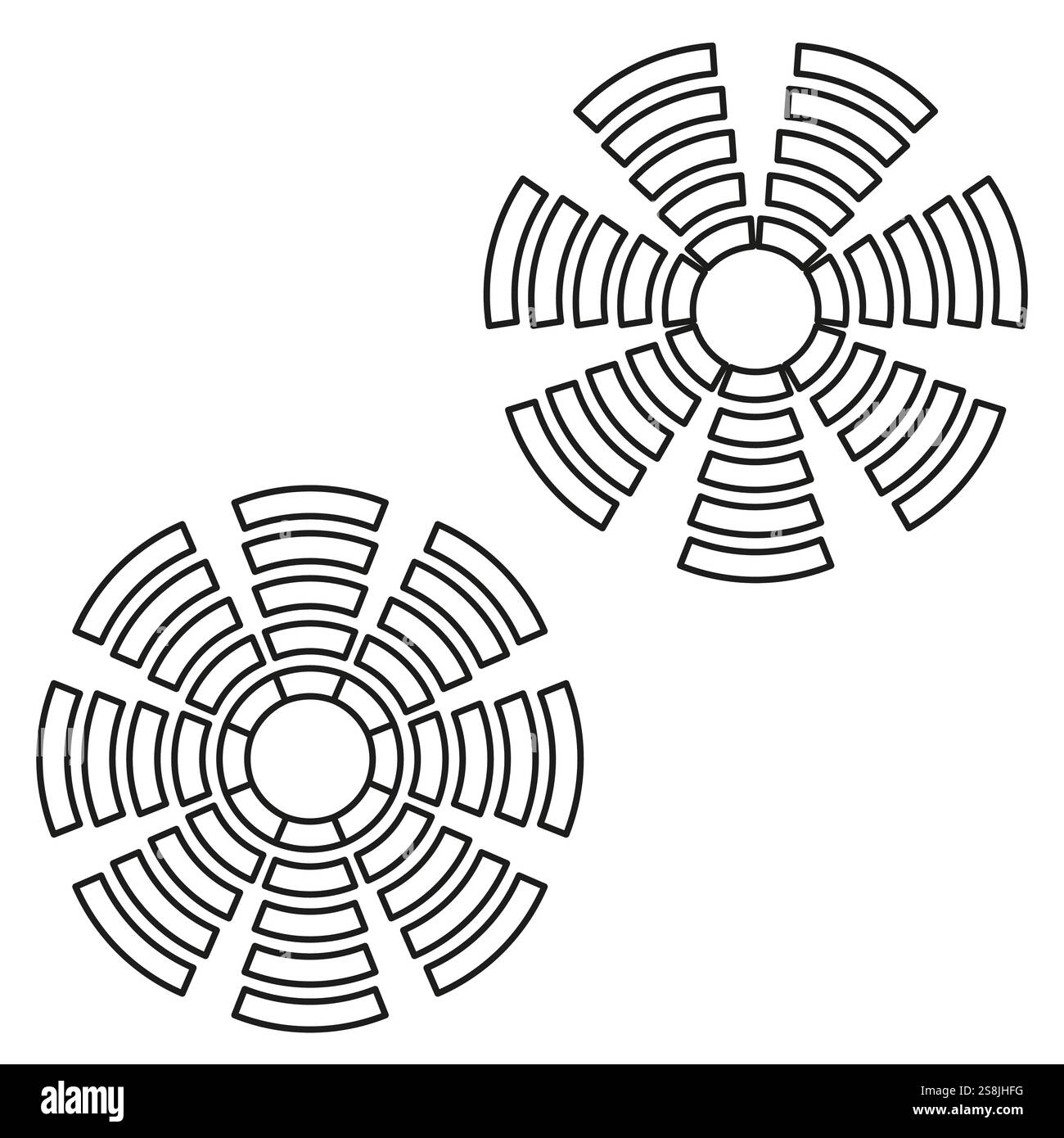 Circular grid icons. Abstract radial shapes. Black vector illustrations ...