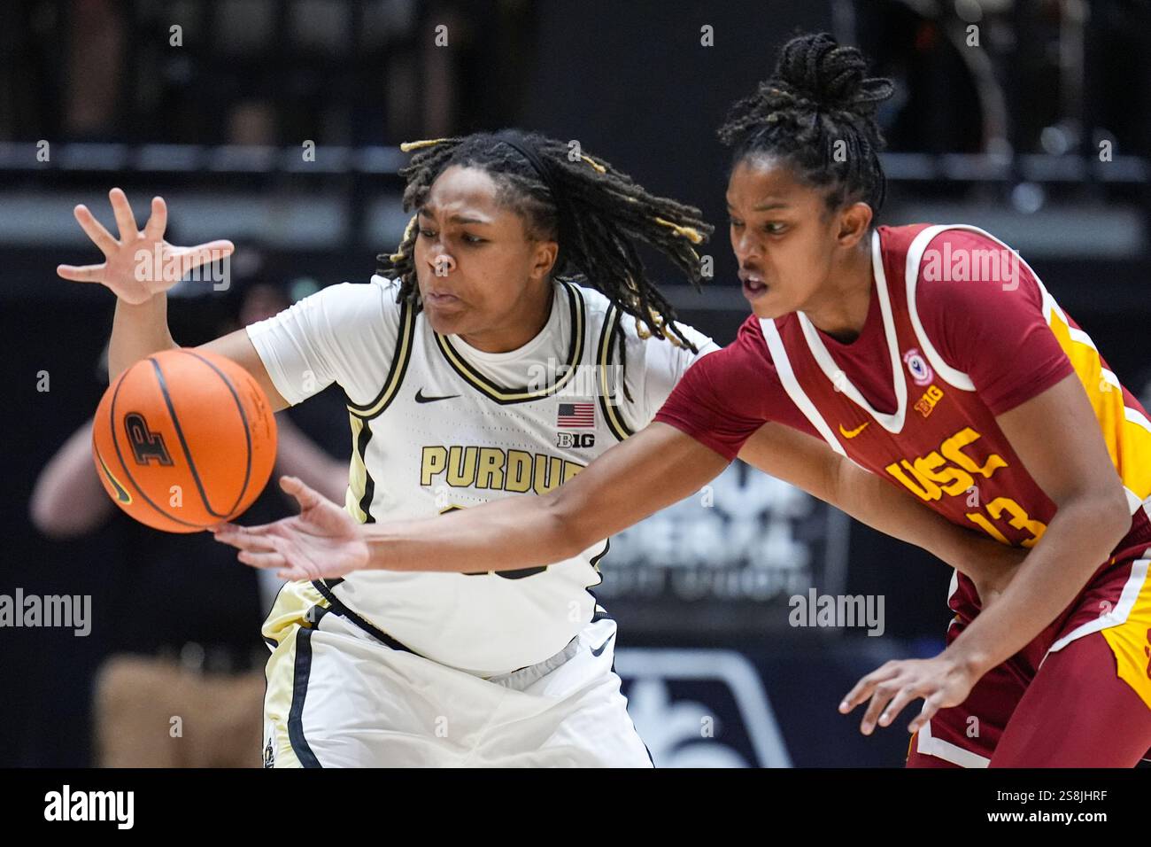 USC center Rayah Marshall knocks the ball away from Purdue forward ...