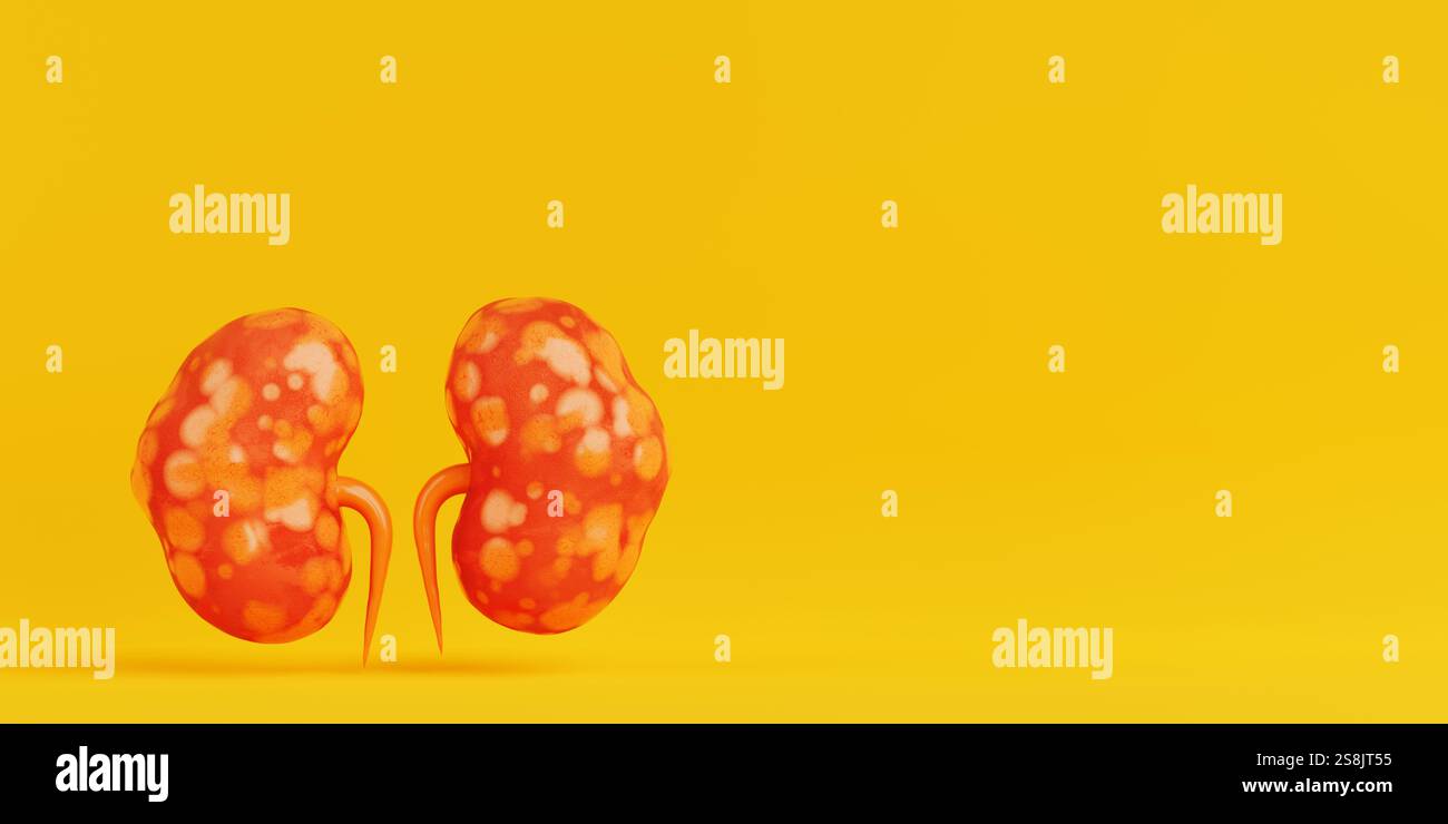 Abstract Human Kidneys Anatomy Structure on a yellow background. 3d ...