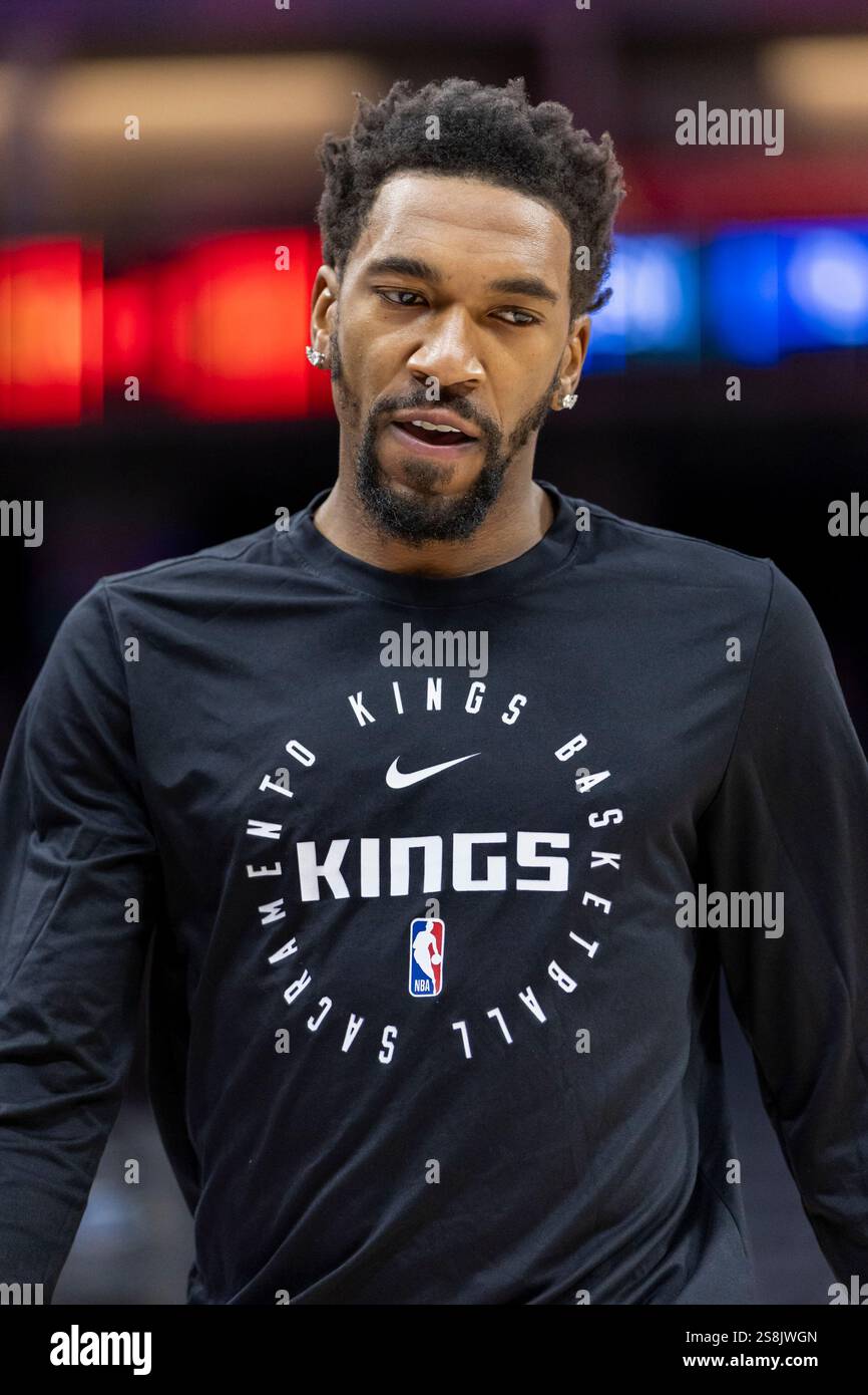 Sacramento Kings guard Malik Monk warms up before an NBA basketball ...