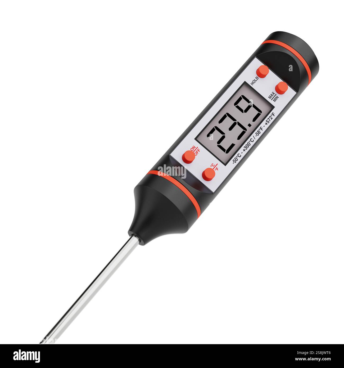 Digital Food Cooking Thermometer with Probe on a white background. 3d ...