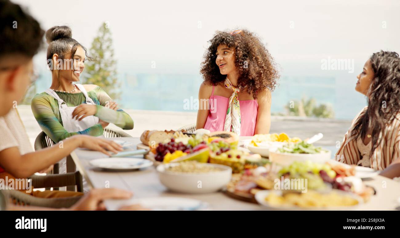 Food, brunch party and people outdoor for Presidents day celebration ...