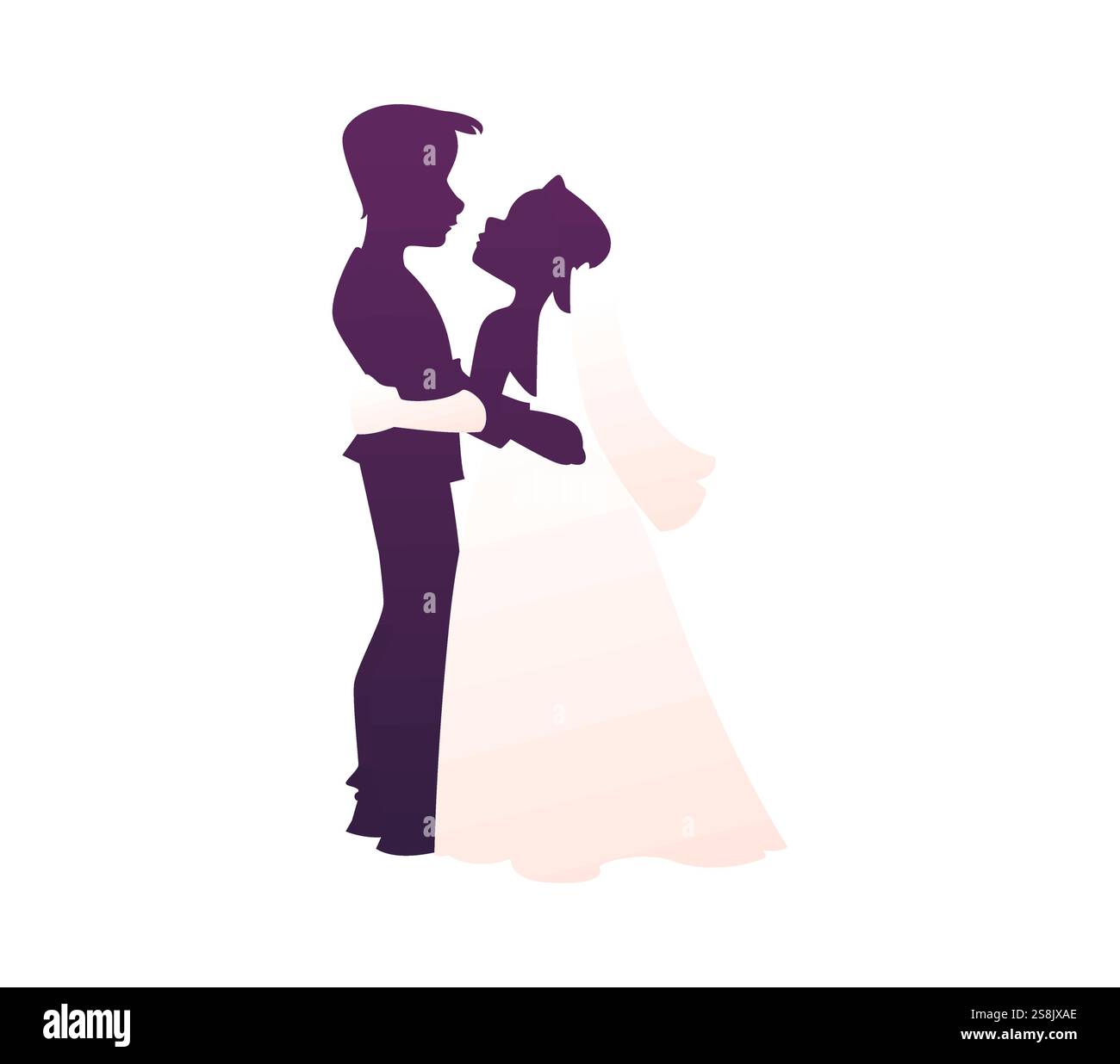 Valentine day and wedding couple silhouette, vector love symbol. Bride ...