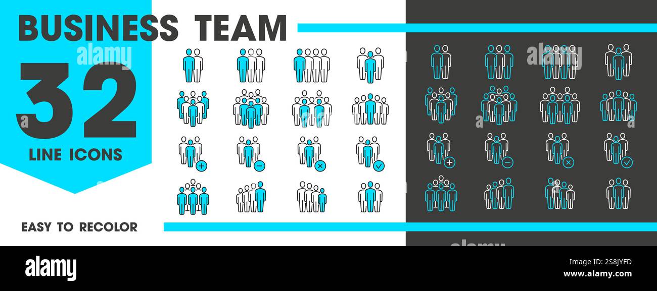 Business team line icons of people group or office employee and ...