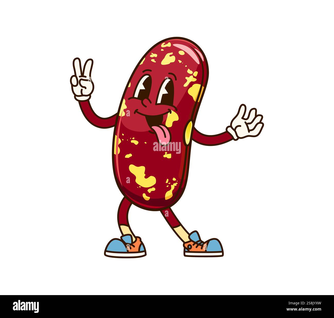 Groovy bean vegetable character. Cartoon vector red haricot seed with ...