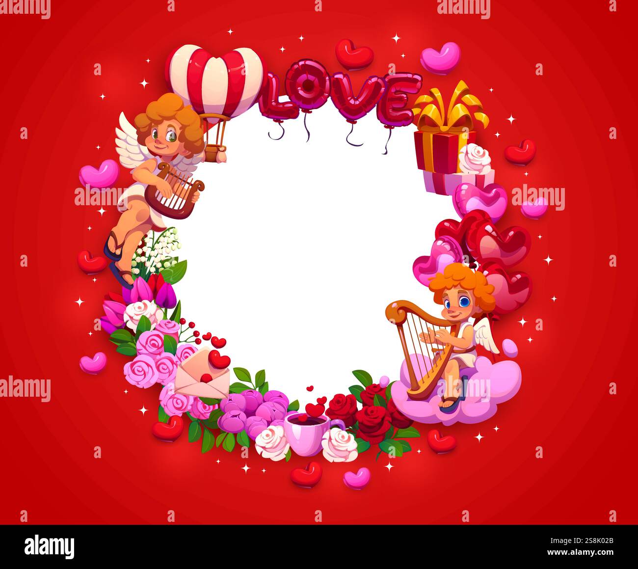 Valentines day frame banner. Cartoon vector charming circular border ...