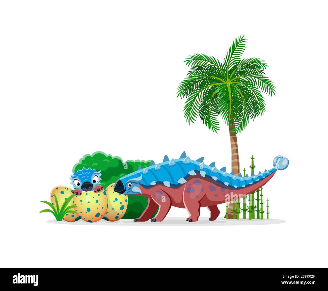 Prehistoric ankylosaurus mother dinosaur with kid in egg. Cartoon ...