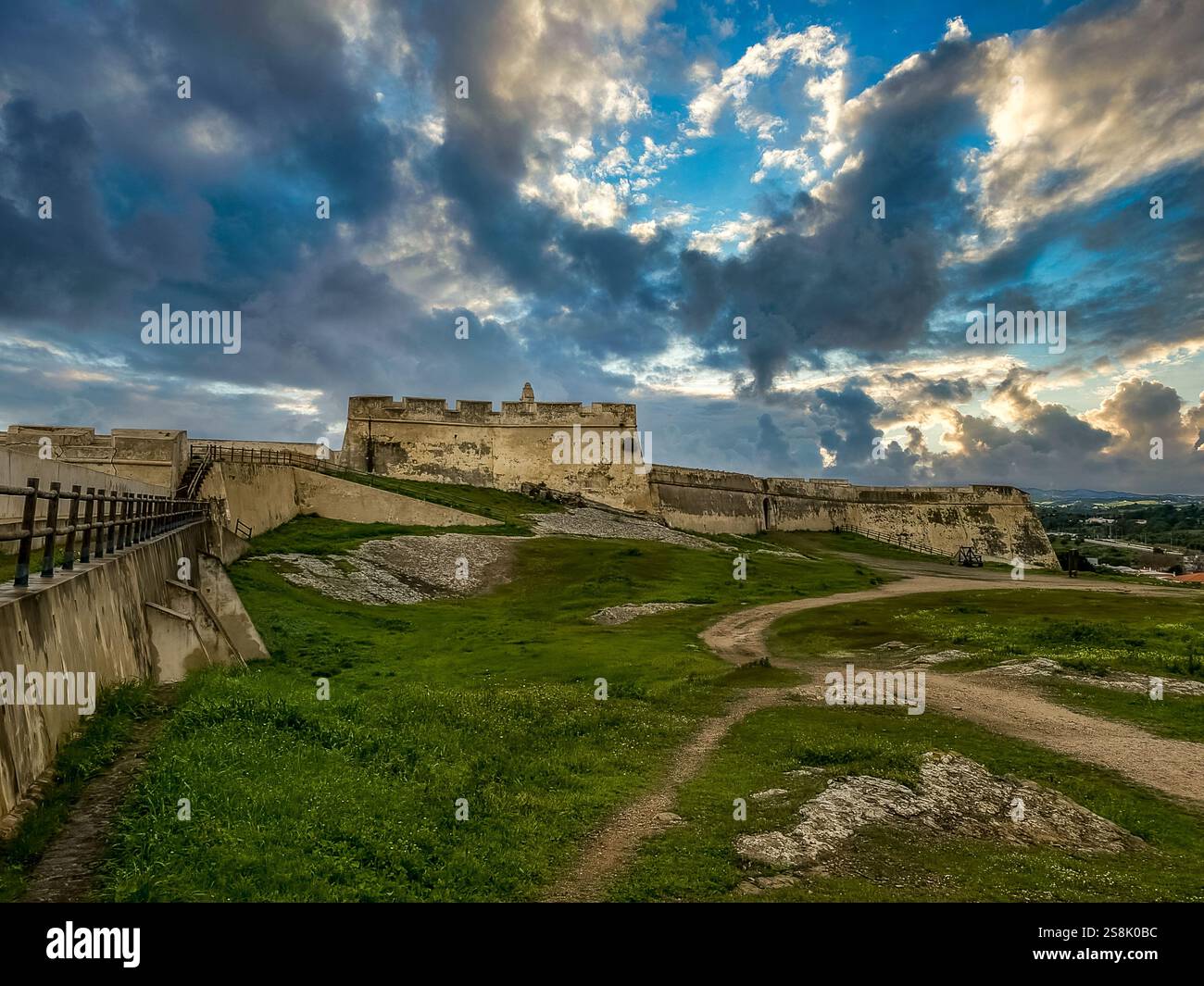 View of the Castro Marim Forte de São Sebastião fortress with dramatic ...