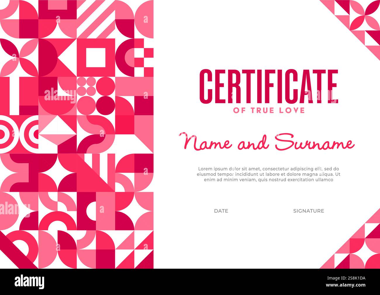 Certificate template with valentines day geometric patterns. Vector ...
