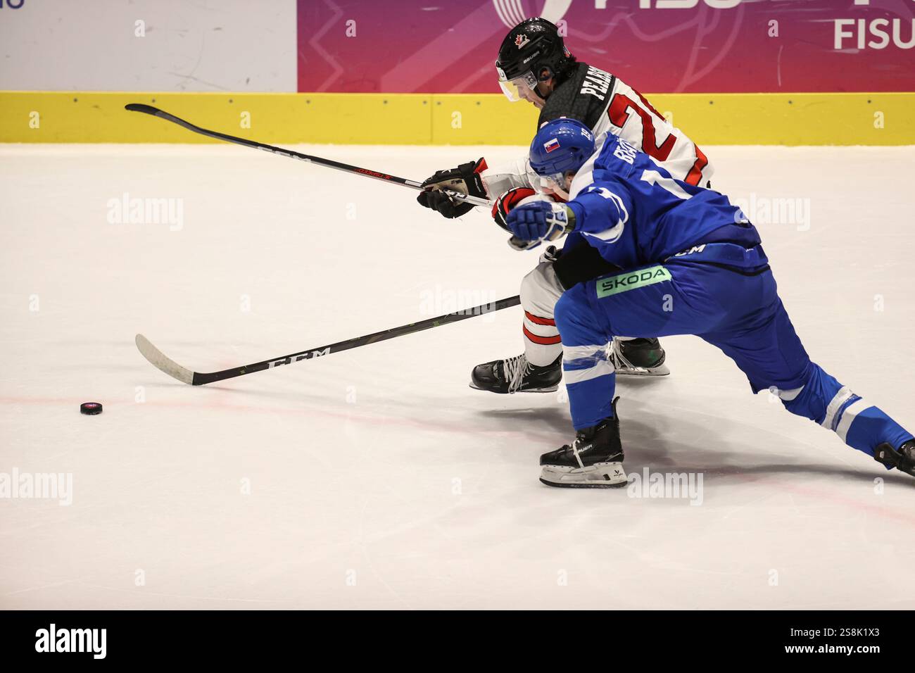 Turin, Italy. 22nd Jan, 2025. Simon Becar (front) of Slovakia vies with ...