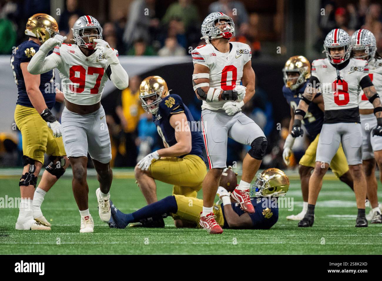 Ohio State linebacker Cody Simon (0) reacts during the College Football ...