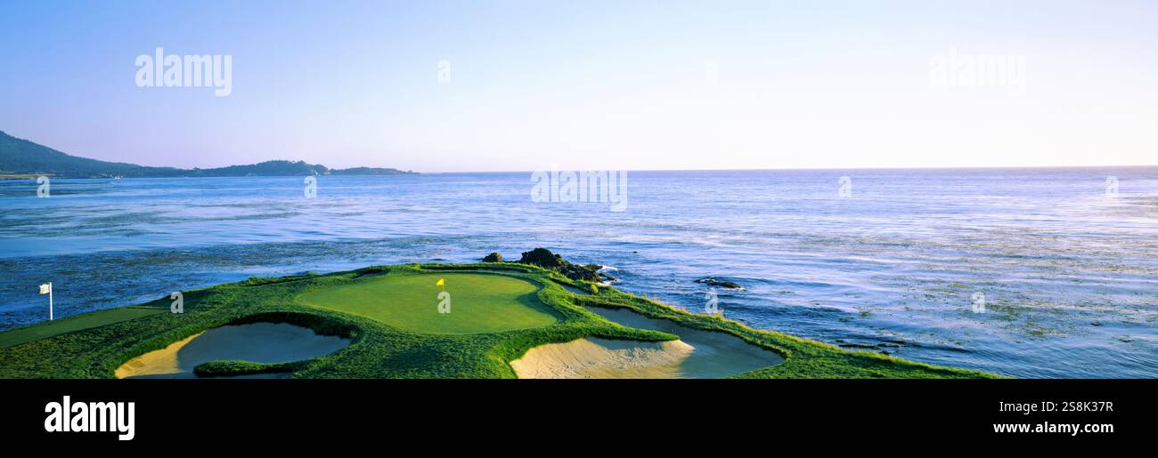 Sand traps in a golf course, Pebble Beach Golf Course, Pebble Beach ...