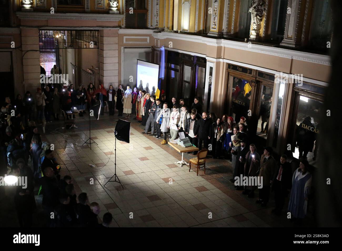 People form a chain of unity in the Passage. In the center of Odessa on ...