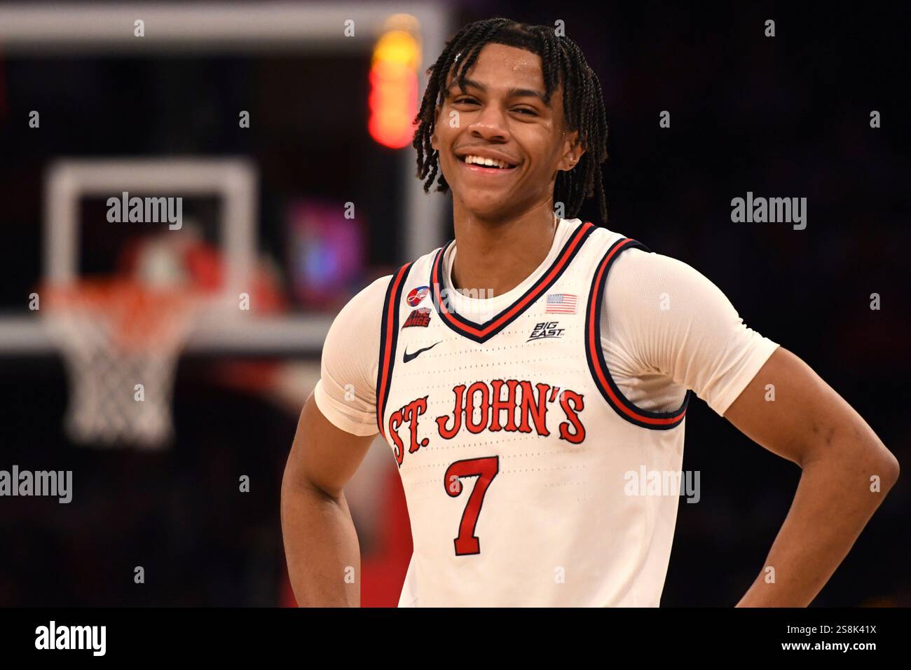 St. John's guard Simeon Wilcher (7) stands on the court during the ...