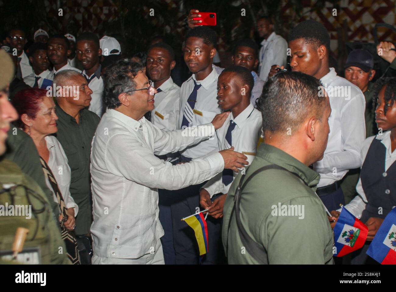 Colombia's President Gustavo Petro greets people during a visit to ...