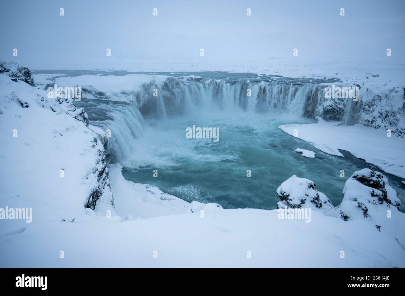 General view of Godafoss waterfall. Also known as the “Waterfall of the ...