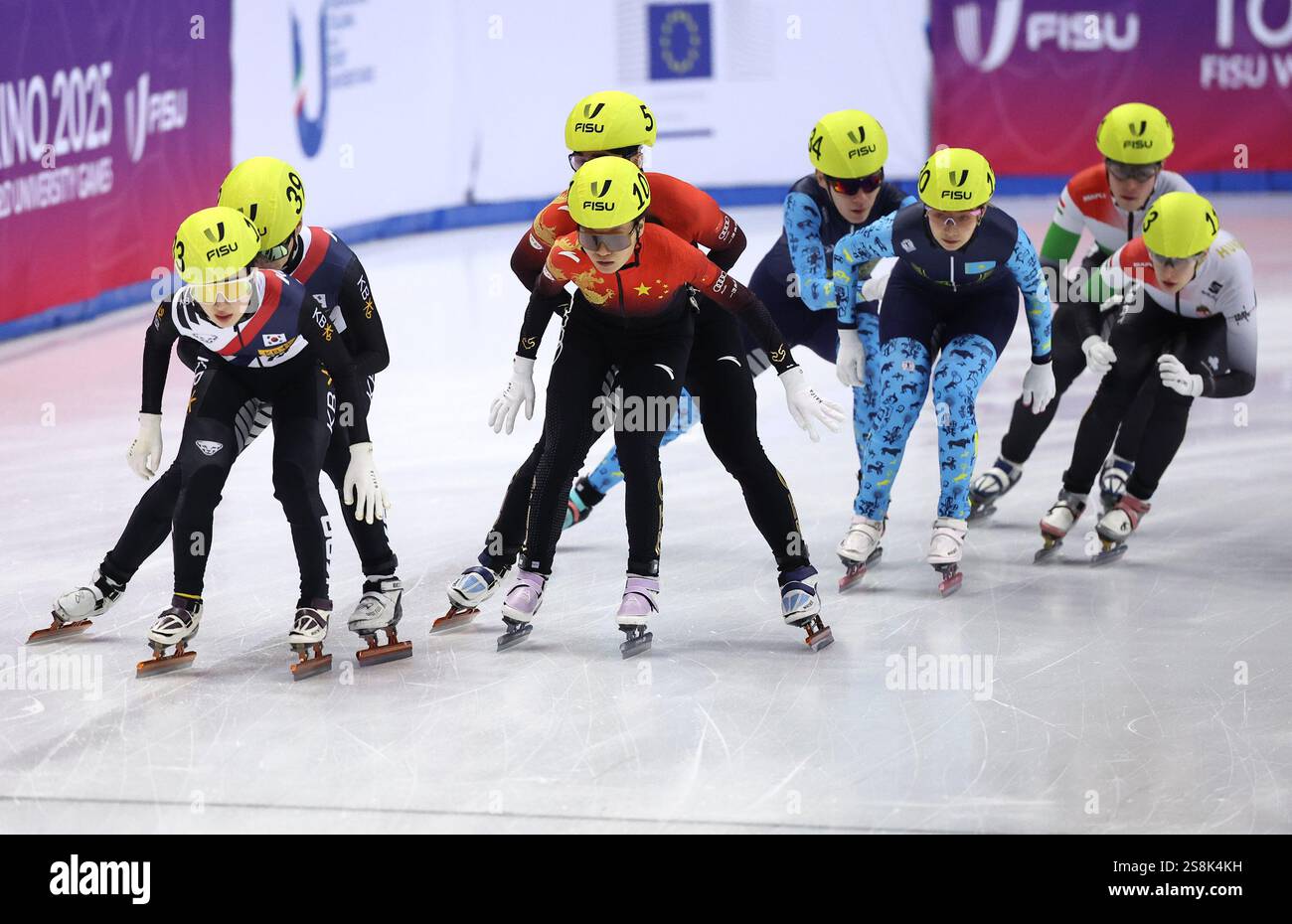 Turin, Italy. 22nd Jan, 2025. Skaters compete during the short track ...