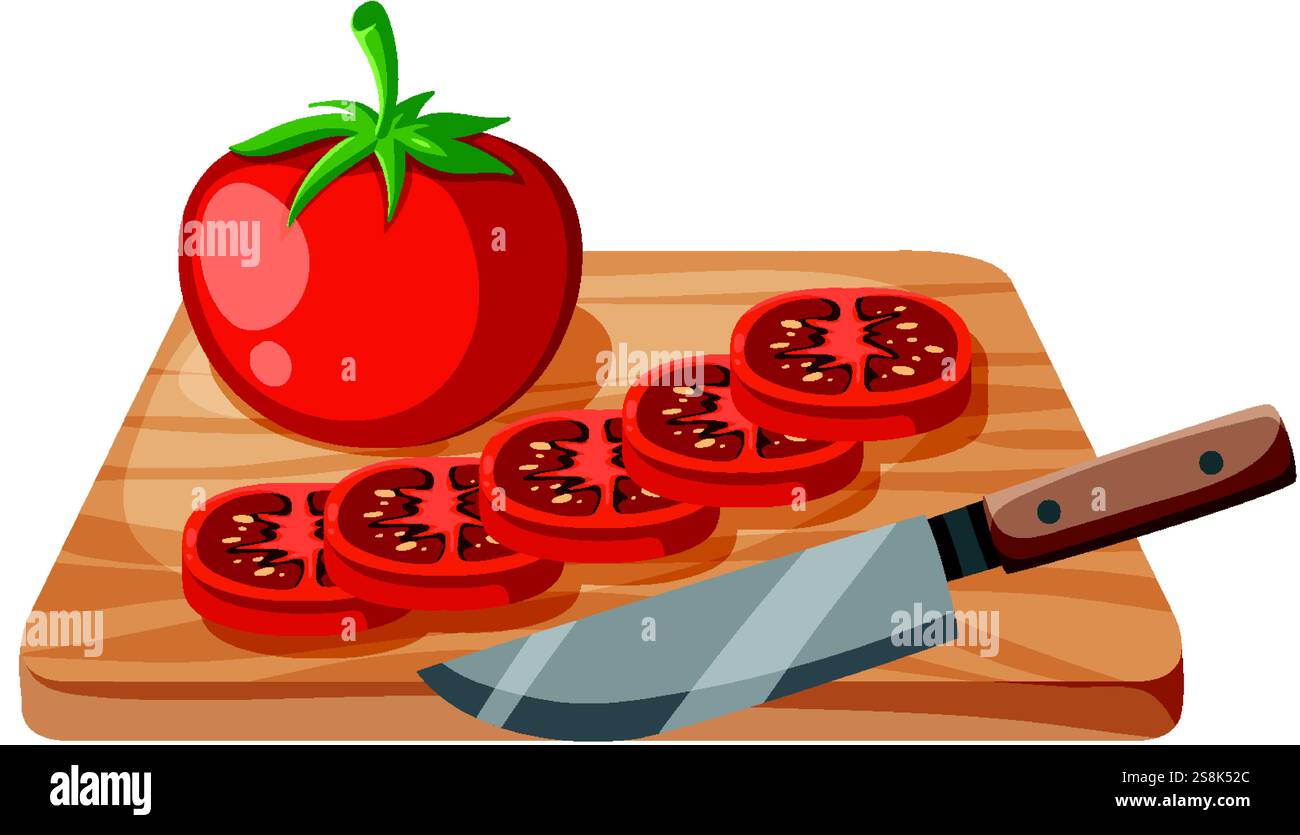 Knife cutting tomato fresh Stock Vector Images - Alamy