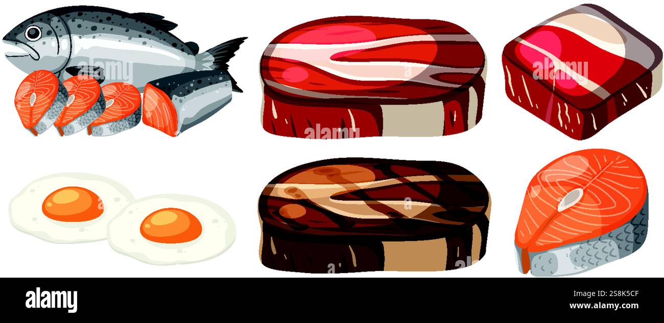 Vector art of meats, fish, and eggs Stock Vector Image & Art - Alamy