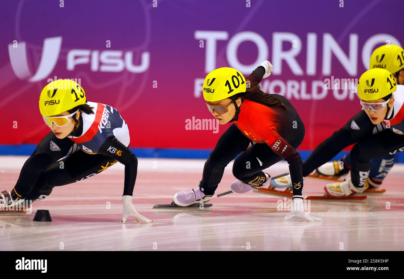 Turin, Italy. 22nd Jan, 2025. (L to R) Kim Gilli of South Korea, Hao ...