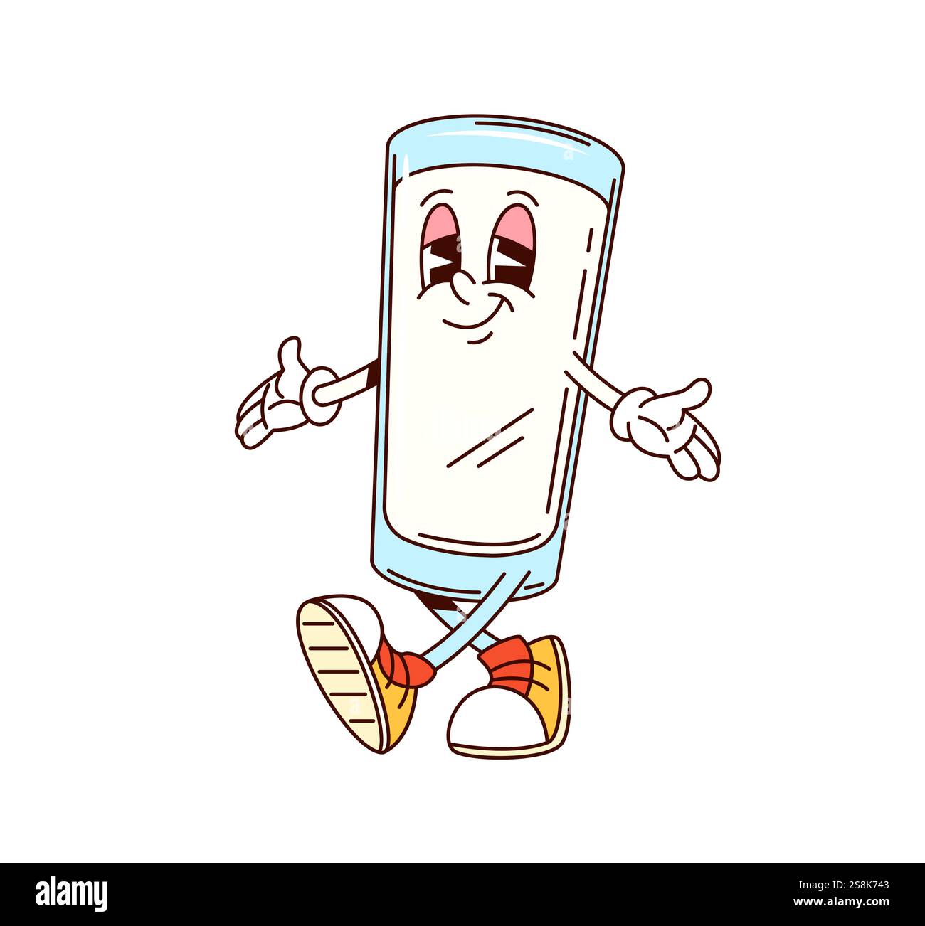 Groovy milk drink glass comical character. Healthy nutrition dairy ...